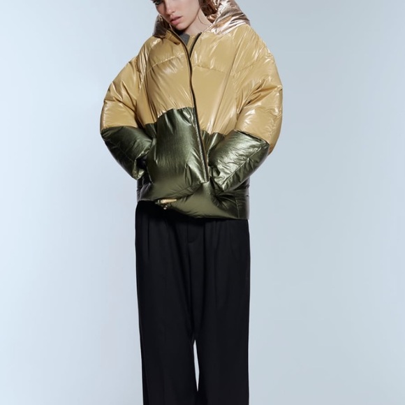 Zara | Jackets & Coats | Zara Golden Block Color Puffer Jacket | Poshmark
